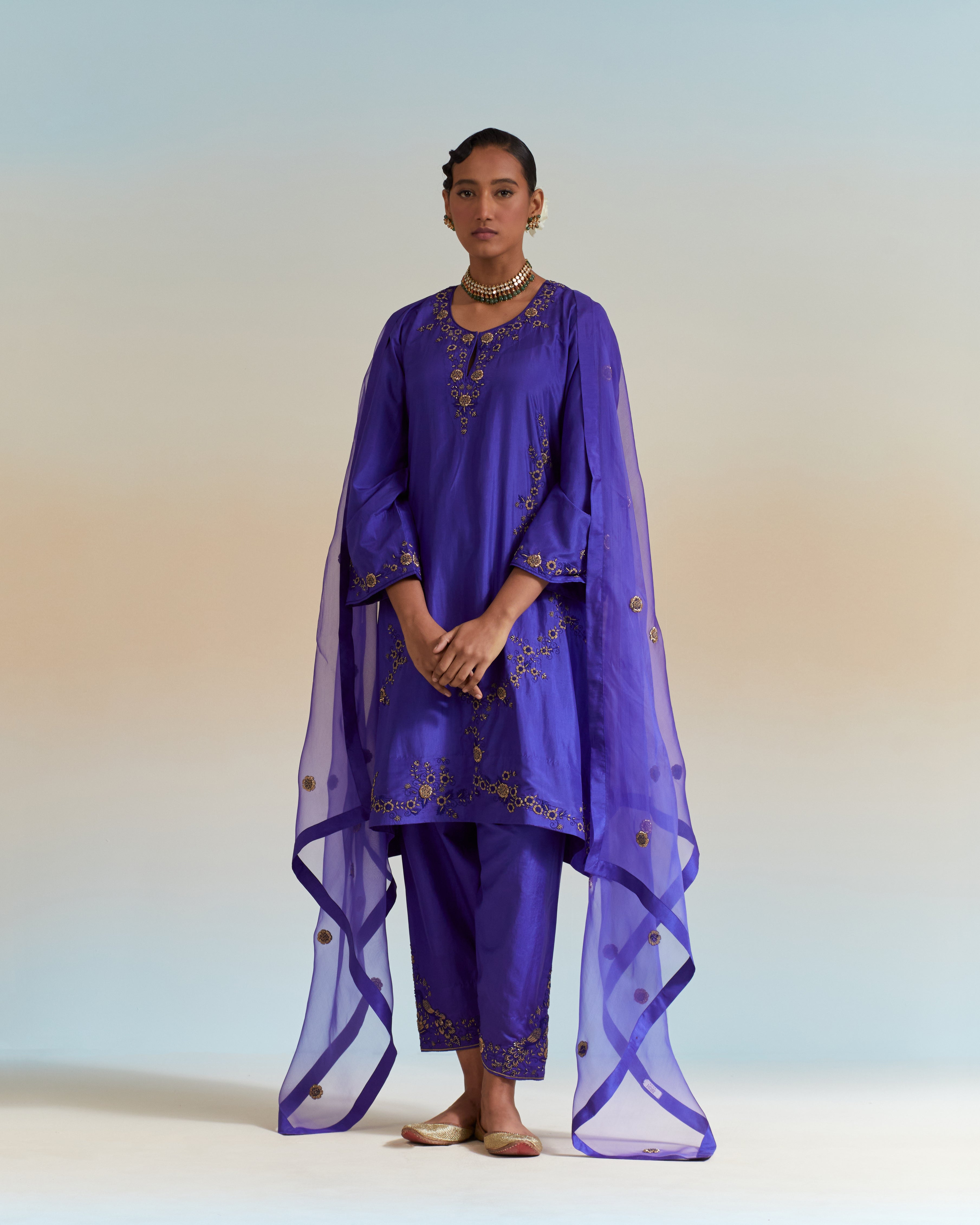 EMBROIDERED TUNIC TROUSER SET- PERSIAN BLUE – BRIH